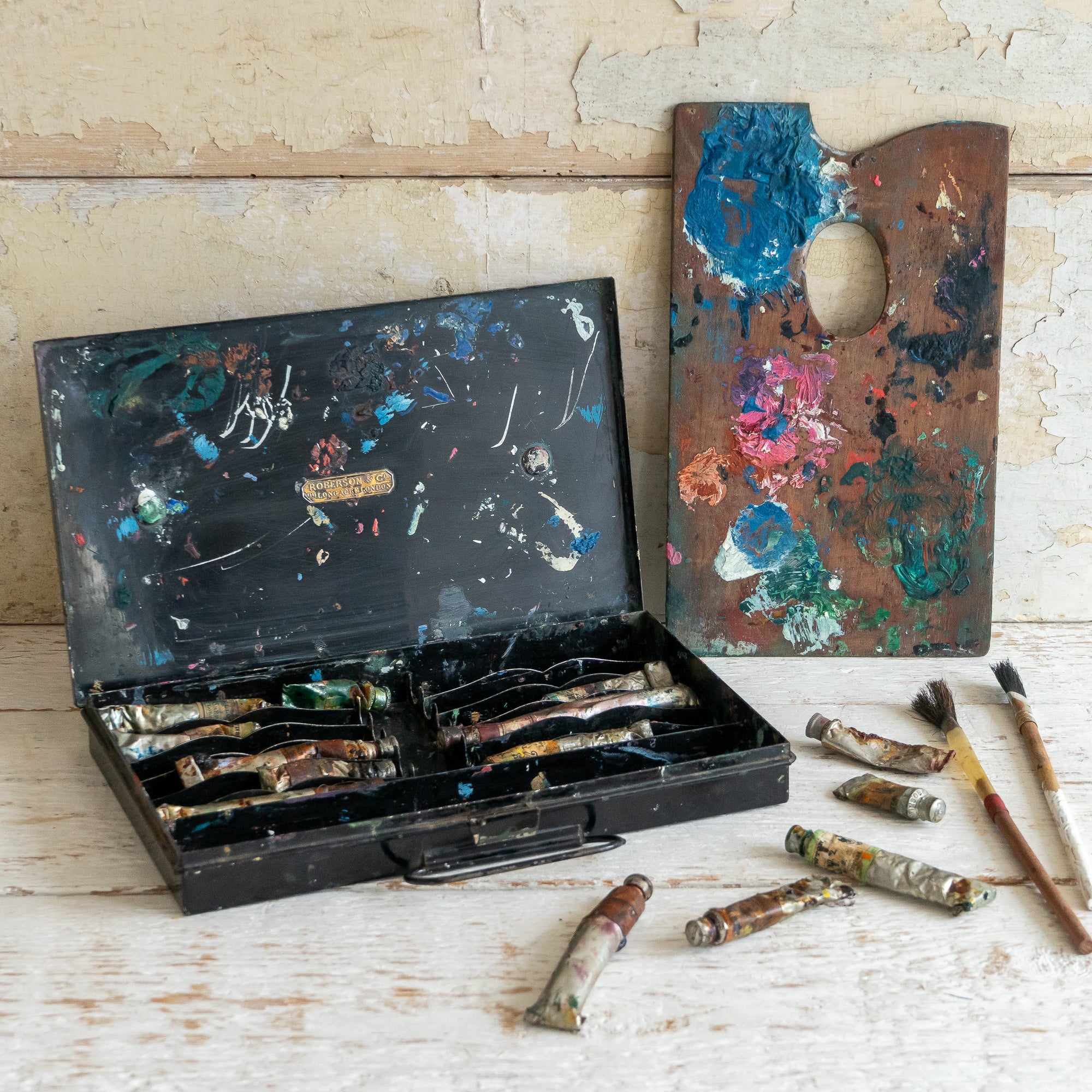 Early ROBERSON & Co Tin Paint Box with Wooden Palette – Goose Home and ...