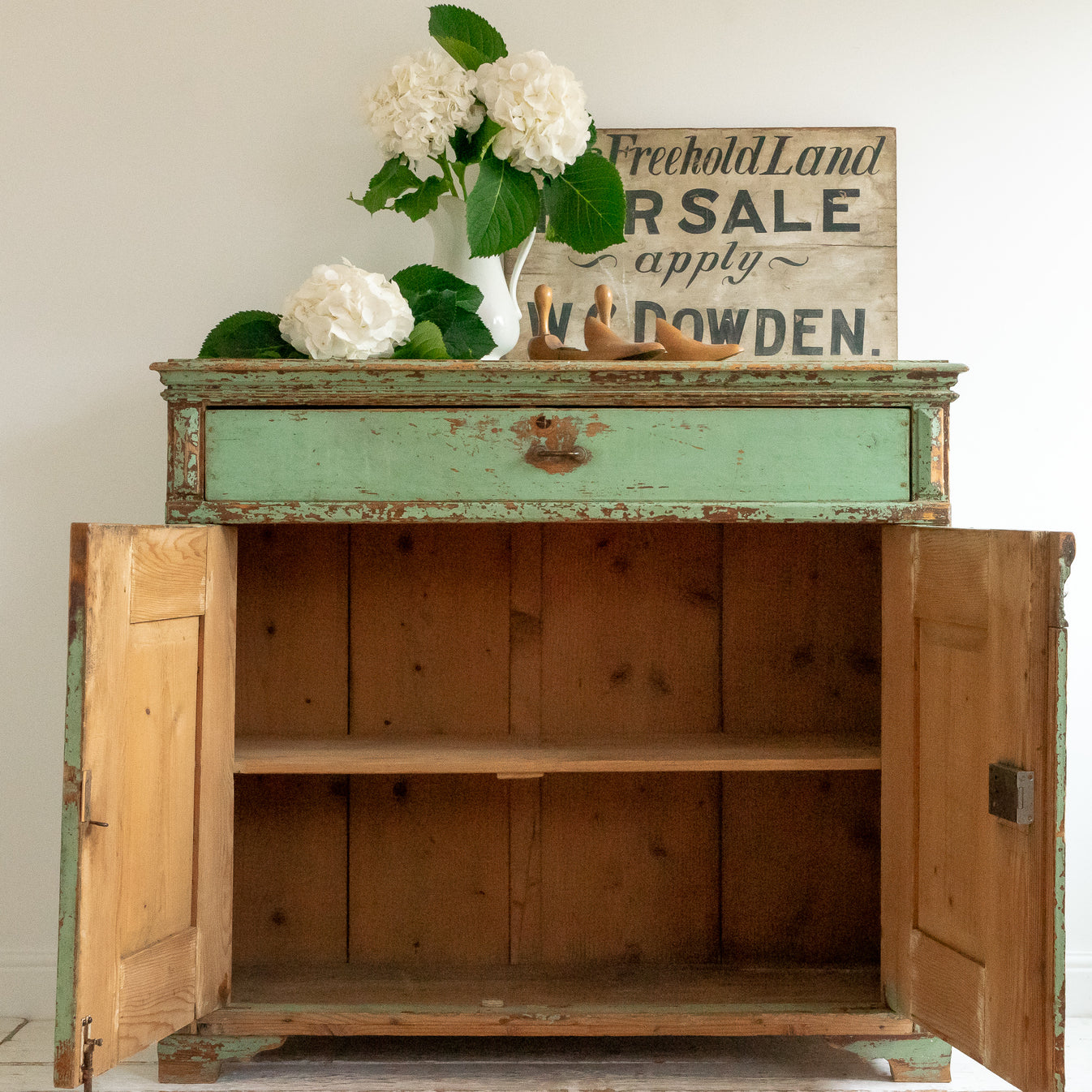 Original Green Painted Rustic Cupboard – Goose Home and Garden