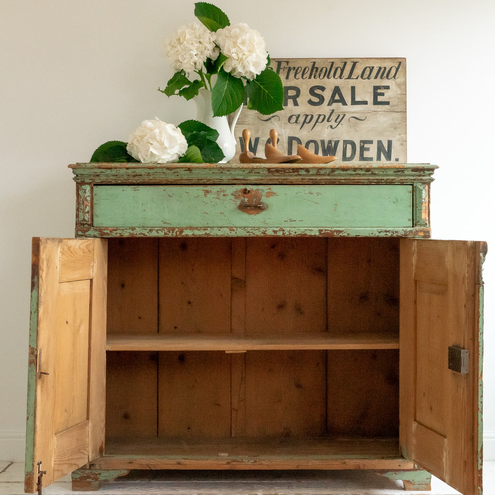 Original Green Painted Rustic Cupboard – Goose Home and Garden