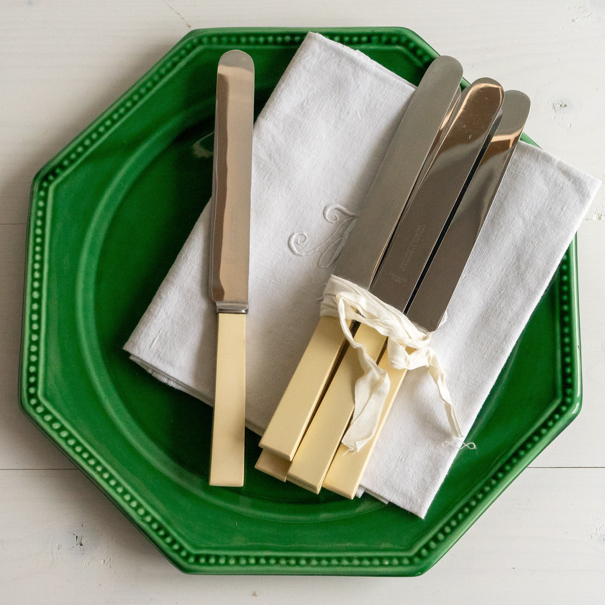 vintage set of 6 Square Faux Bone Handle Knives – Goose Home and Garden